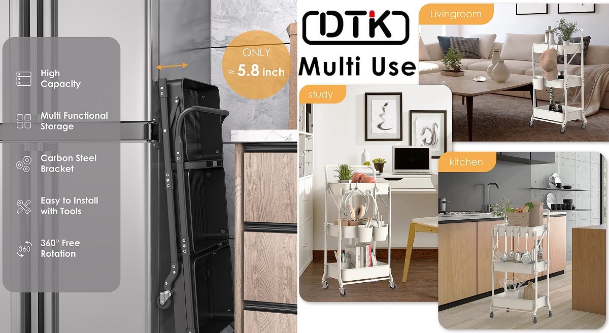 Amazon: DTK 3 Tier Foldable Metal Rolling Cart