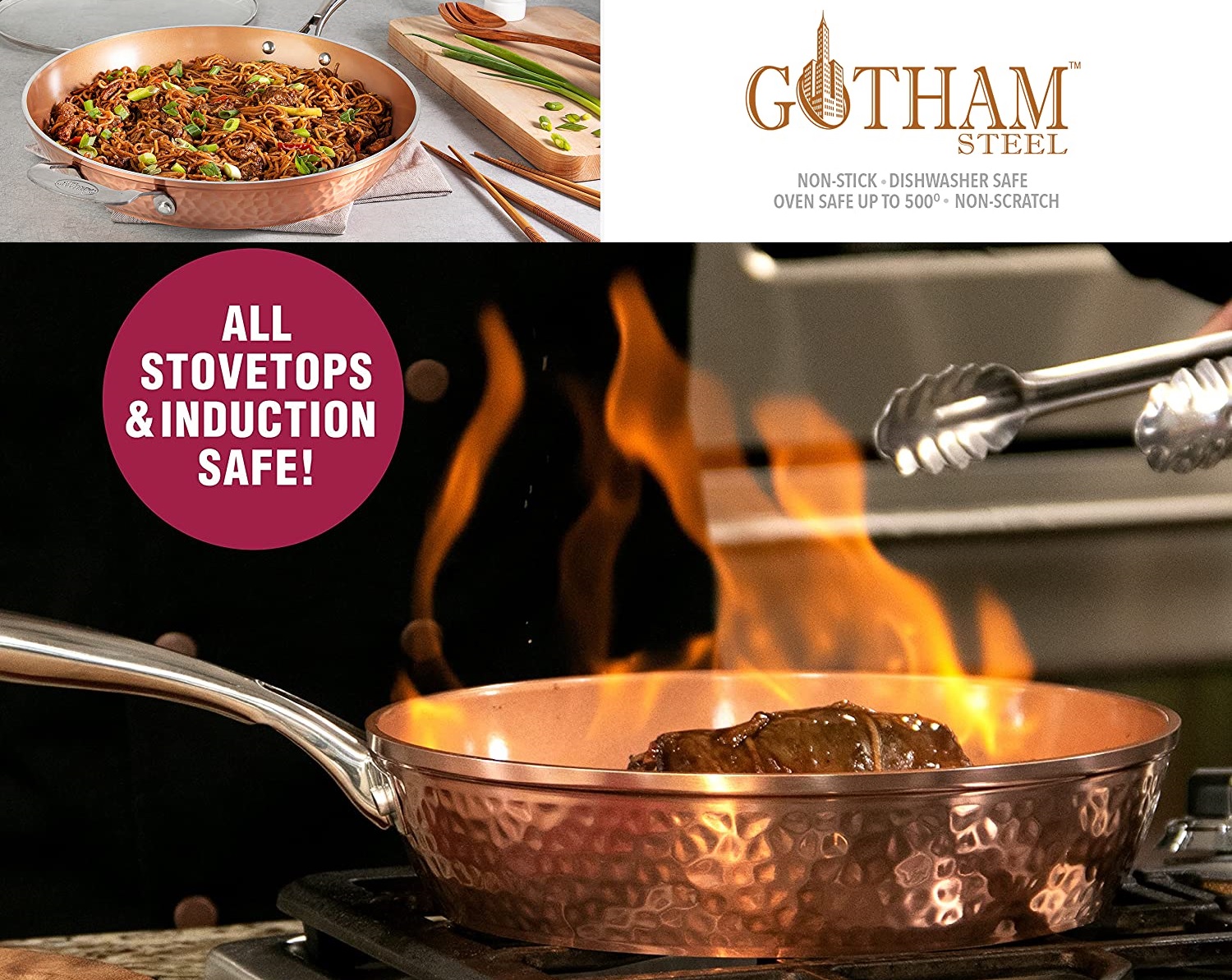 Amazon: Gotham Steel Hammered Copper Frying Pan Set