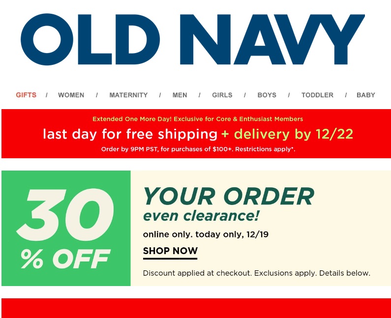Old Navy: Up to 70% off + EXTRA 30% Off!